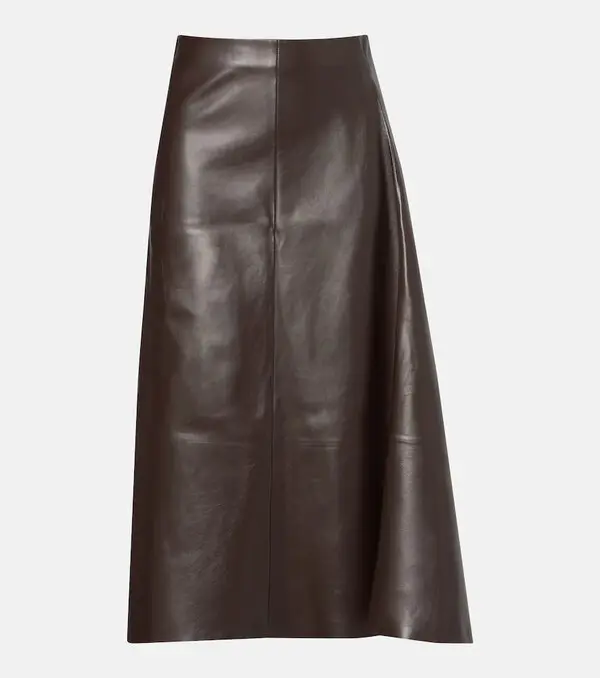 THE ROW Hedora Leather Midi Skirt - Brown