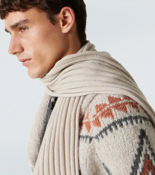 Brunello Cucinelli Ribbed-knit Cashmere Scarf - Beige