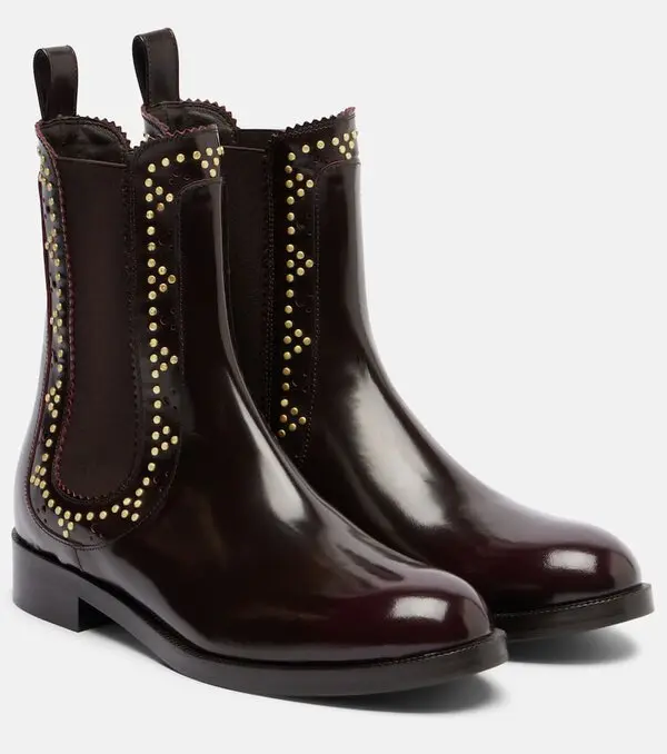 AQUAZZURA Skye Embellished Leather Chelsea Boots - Burgundy