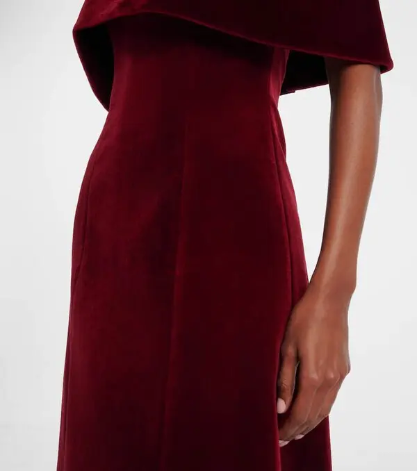 Emilia Wickstead Carita Off-Shoulder Midi Dress In Burgundy | Editorialist