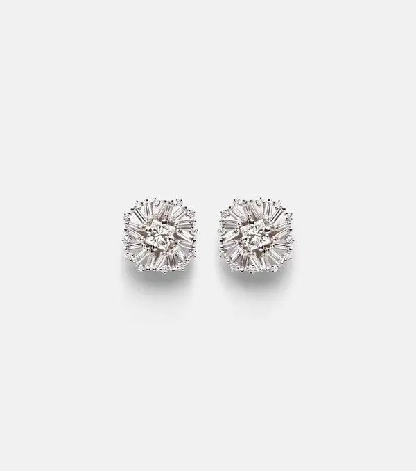 SUZANNE KALAN Princess Burst 18kt White Gold Stud Earrings With Diamonds - Silver