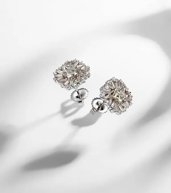 SUZANNE KALAN Princess Burst 18kt White Gold Stud Earrings With Diamonds