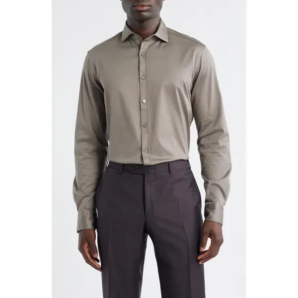 Canali Regular Fit Cotton Jersey Button-up Shirt