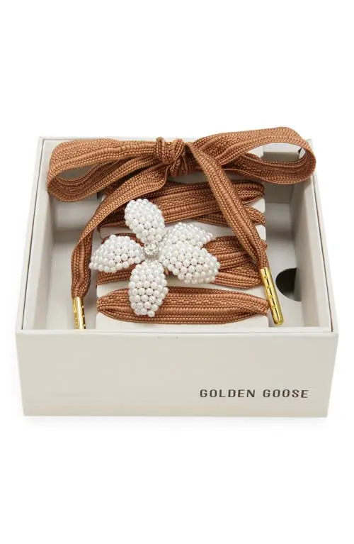 GOLDEN GOOSE Skins Crystal And Faux Pearl Shoelaces - Brown/peach