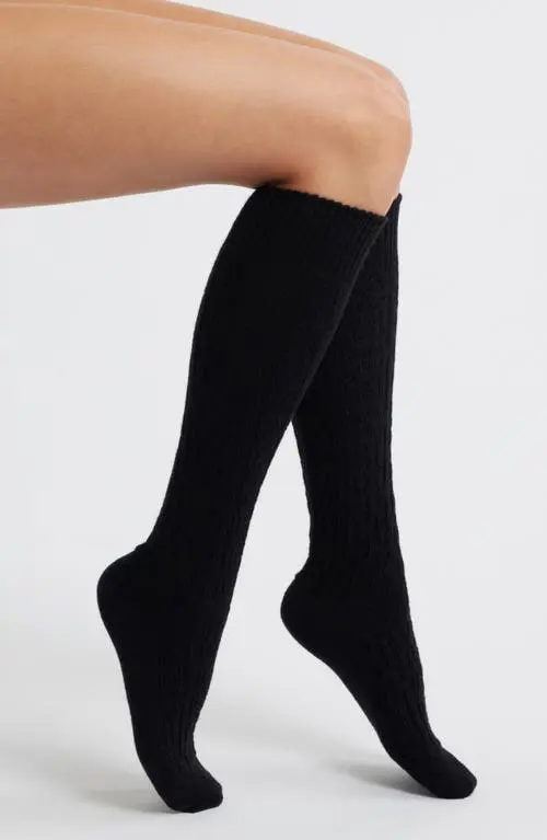 Hue Cable Knit Knee High Socks - Black