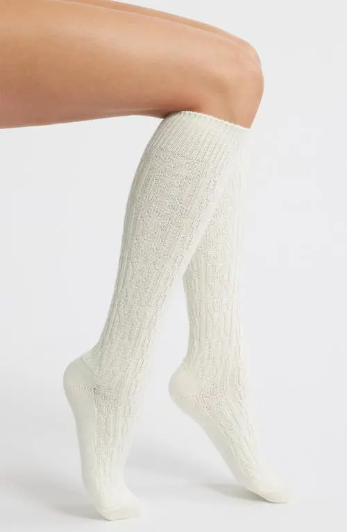 Hue Cable Knit Knee High Socks - Ivory
