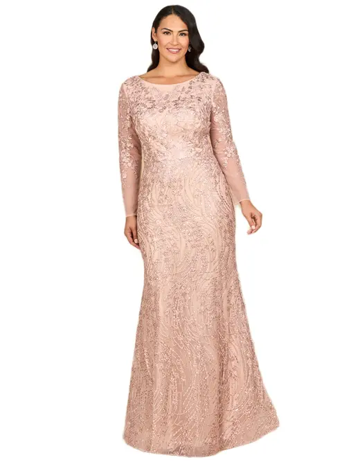 LARA NEW YORK Lace Gown With Overskirt And Illusion Neckline - Blush
