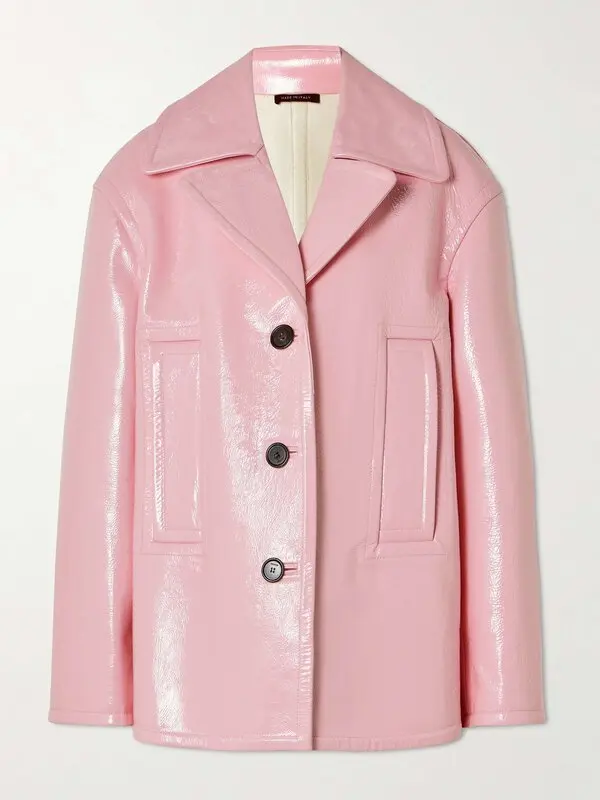 Gucci Oversized Crinkled Patent-leather Coat - Baby Pink