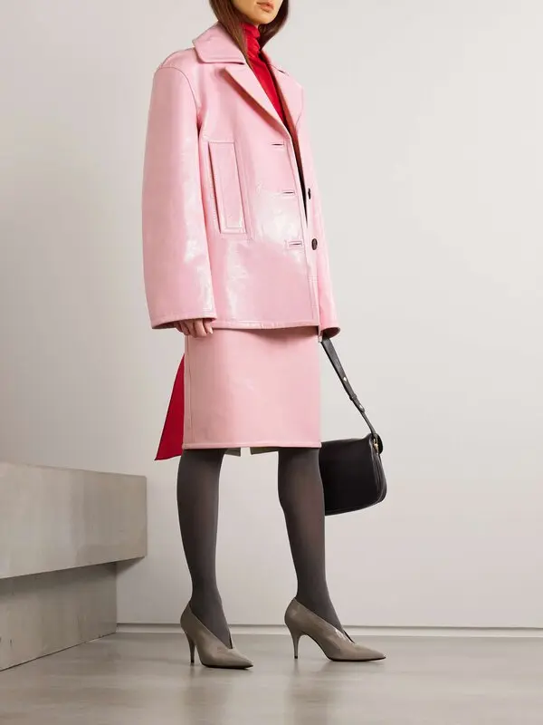 Gucci Oversized Crinkled Patent-leather Coat - Baby Pink