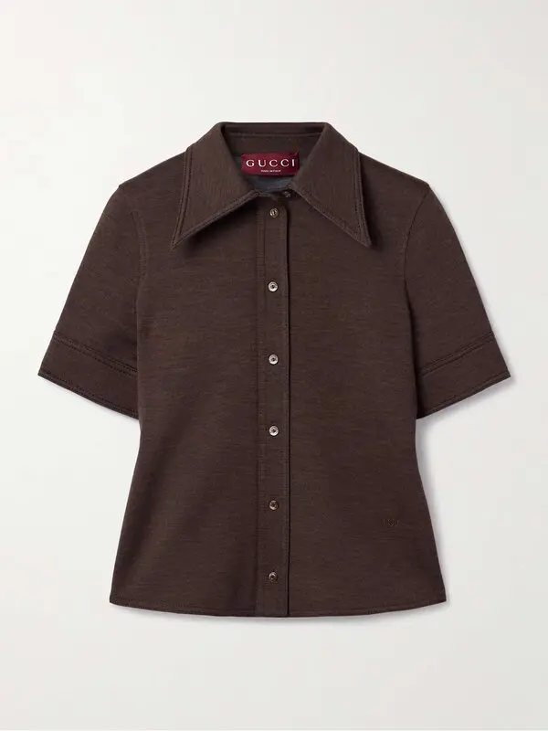 Gucci Wool-blend Jersey Shirt - Dark Brown