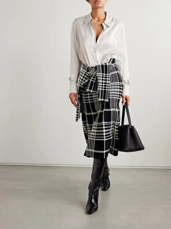 Brandon Maxwell The Rory Checked Jacquard-knit Midi Skirt