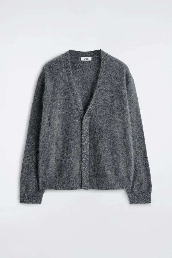 Cos Brushed Cashmere V-neck Cardigan - Dark Grey