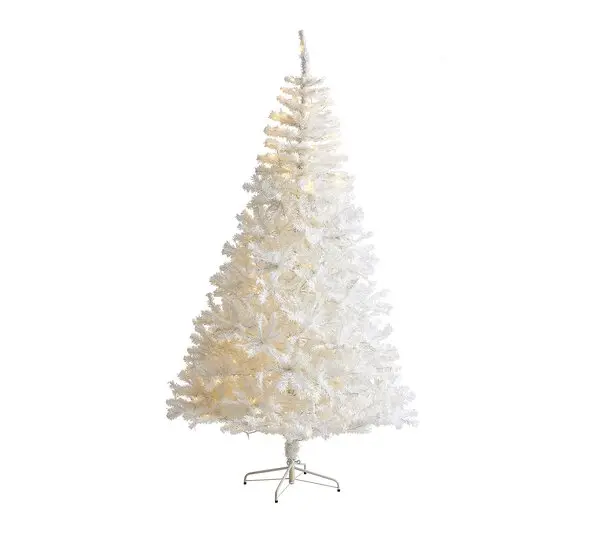 NEARLY NATURAL 7' White Artificial Tree With Cl Ear Led Lights - One-color