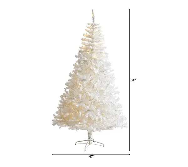 NEARLY NATURAL 7' White Artificial Tree With Cl Ear Led Lights