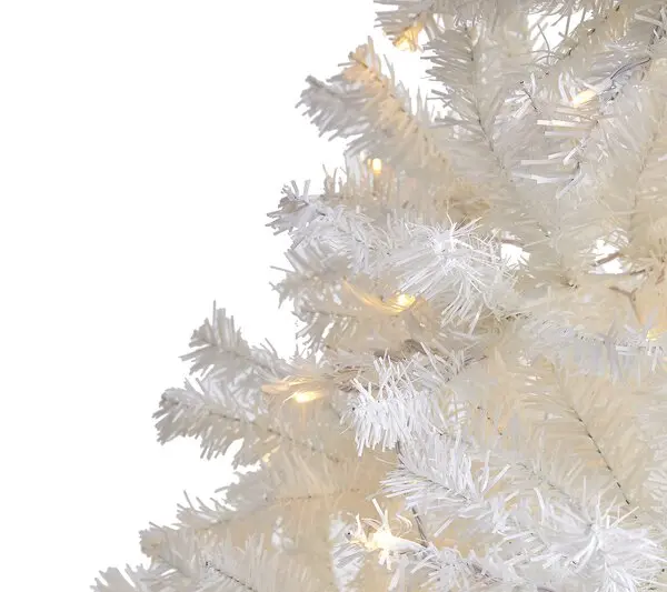 NEARLY NATURAL 7' White Artificial Tree With Cl Ear Led Lights