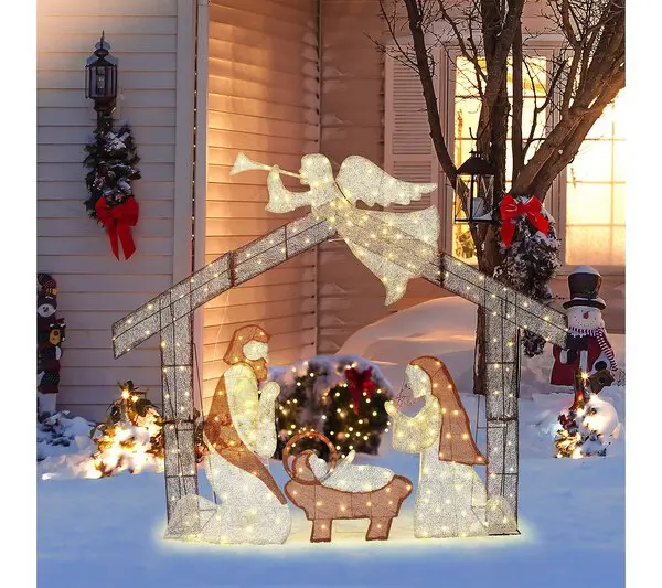 LUXEN HOME Luxenhome Lighted 5.7ft X 4.75ft Nativity & Ang El Xmas Decor - One-color