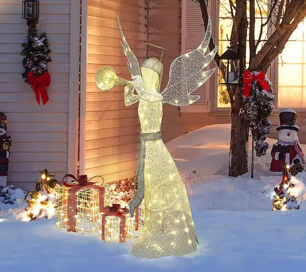 LUXEN HOME Luxenhome Lighted 5ft Angel With Gold Trumpet X Mas Decoration - One-color