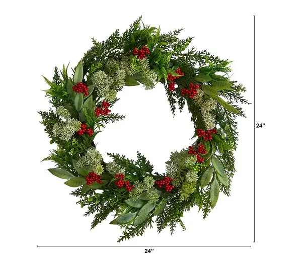 NEARLY NATURAL 24' Cedar, Eucalyptus & Berries Wreath