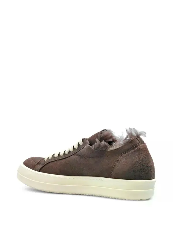 Rick Owens Shearling-trimmed Leather Sneakers - Brown