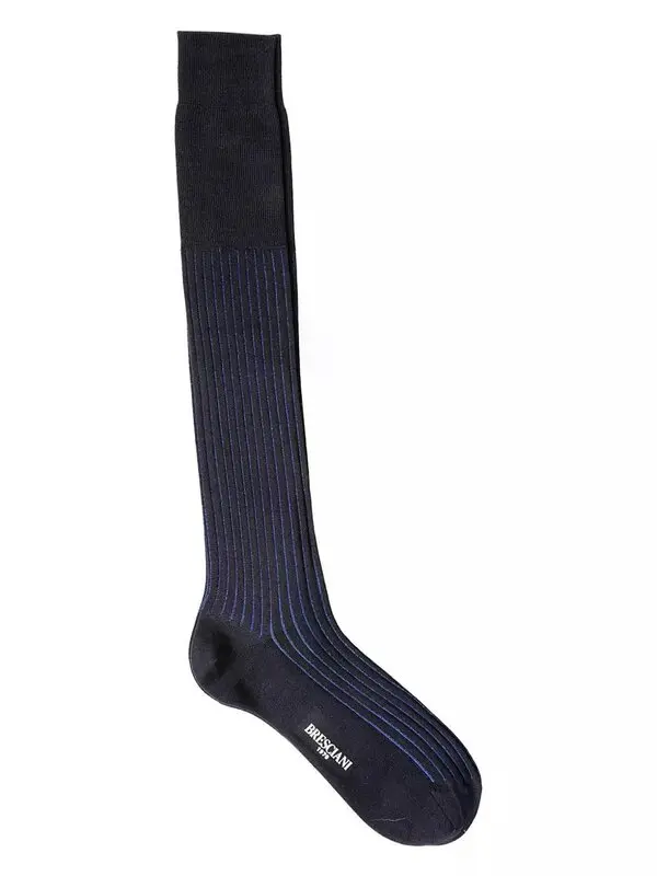 BRESCIANI Ribbed Wool-blend Socks - Blue