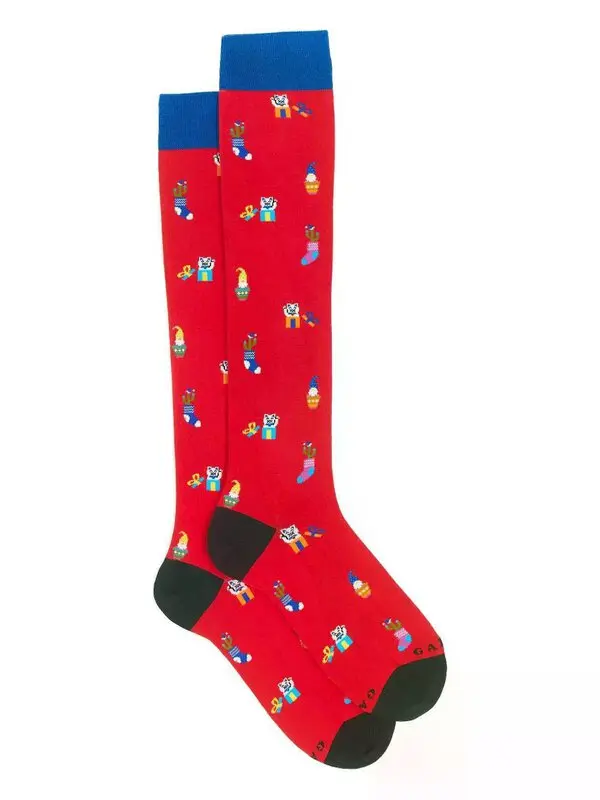 GALLO Cotton Patterned Socks - Red