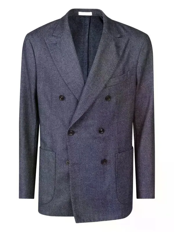 Boglioli Herringbone Double-breasted Jacket - Blue