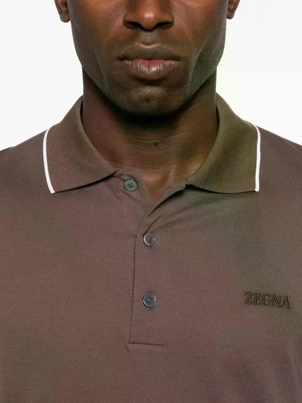 Zegna Embroidered-logo Polo Shirt - Brown