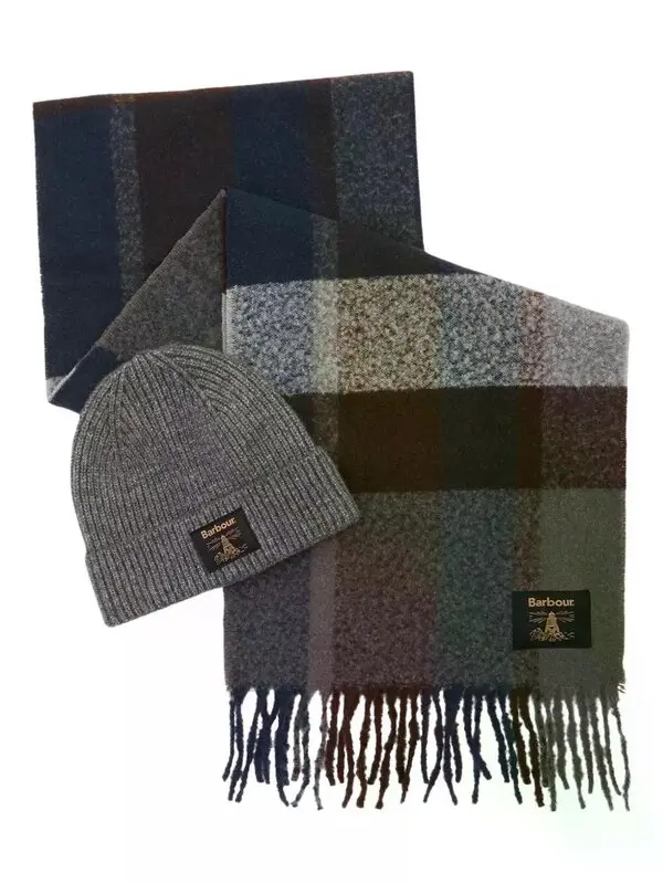 Barbour Esterdale Check-pattern Beanie Scarf Set - Grey