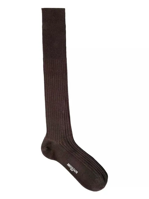 BRESCIANI Ribbed Wool Socks - Brown