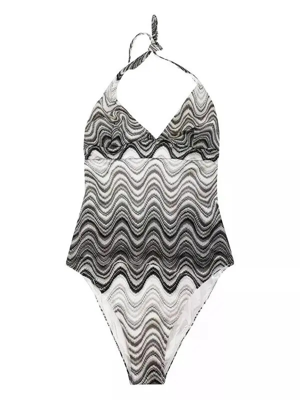 MC2 SAINT BARTH Wave-pattern Halter Swimsuit - Black