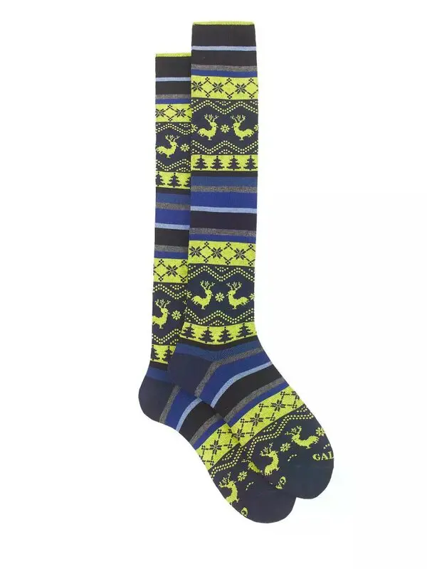 GALLO Fairisle Knee-high Socks - Blue