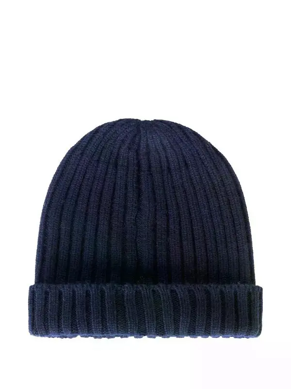 Fedeli Ribbed Cashmere Beanie - Blue