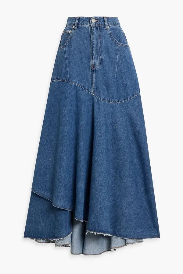 Maje Asymmetric Denim Midi Skirt