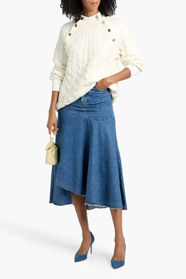 Maje Asymmetric Denim Midi Skirt