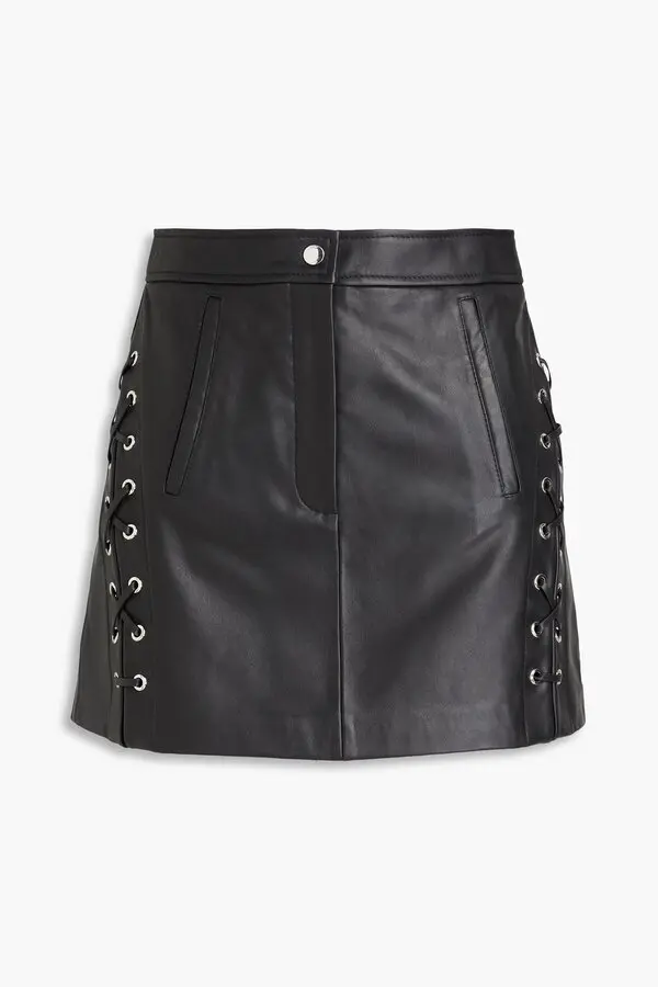 Maje Lace-up Leather Mini Skirt