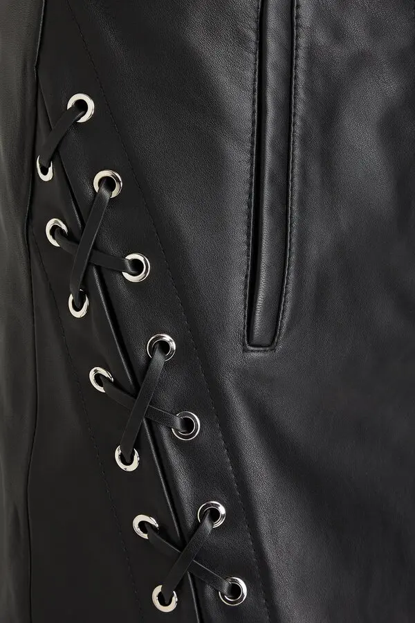 Maje Lace-up Leather Mini Skirt