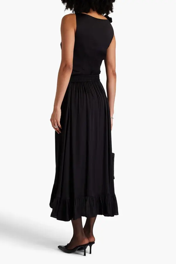 Maje Satin Ruffled Midi Skirt
