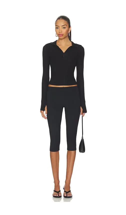 Michael Lauren Jove Long Sleeve Half Zip Top - Black