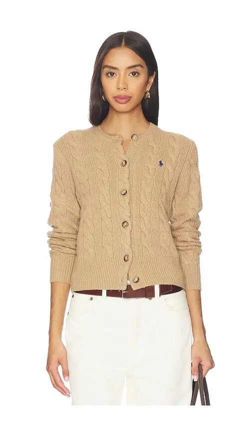 Polo Ralph Lauren Cable Knit Wool Cashmere Cardigan - Camel Melange