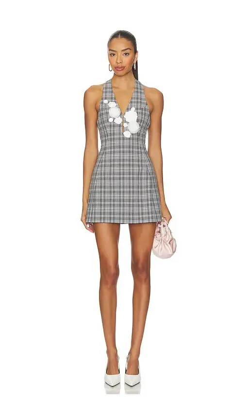 YUHAN WANG Hand Crafted Rose Check Halterneck Dress