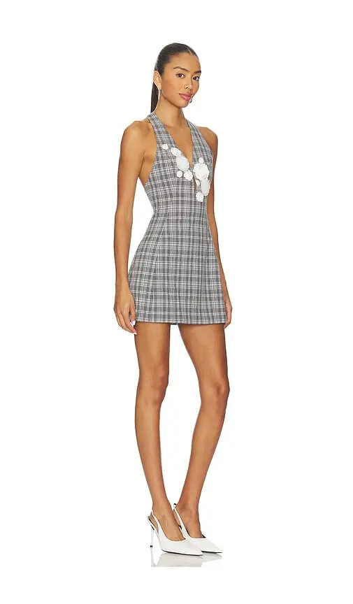 YUHAN WANG Hand Crafted Rose Check Halterneck Dress