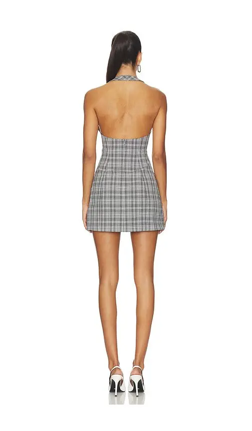 YUHAN WANG Hand Crafted Rose Check Halterneck Dress