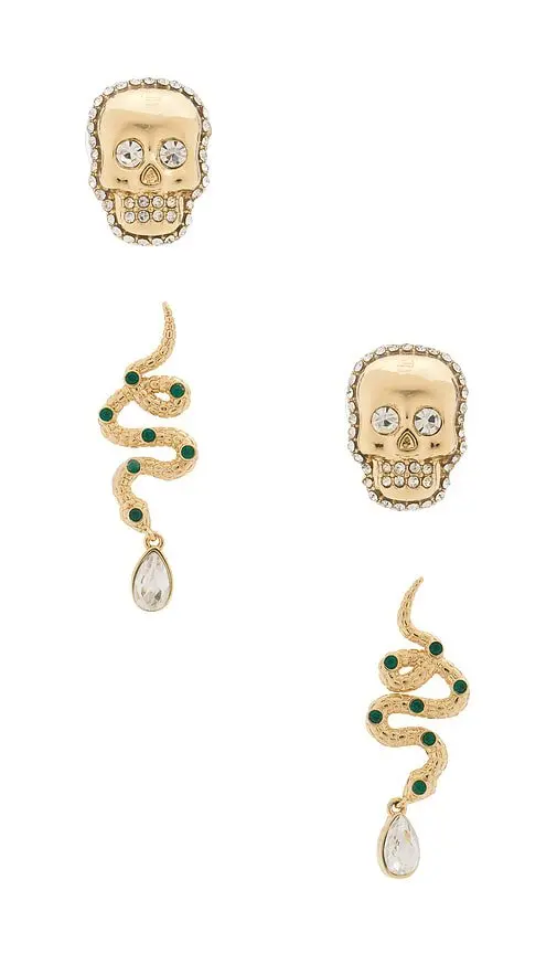 Baublebar Skull And Snake Stud Earrings - Green & Gold
