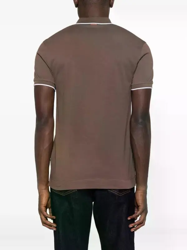 Zegna Embroidered-logo Polo Shirt - Brown