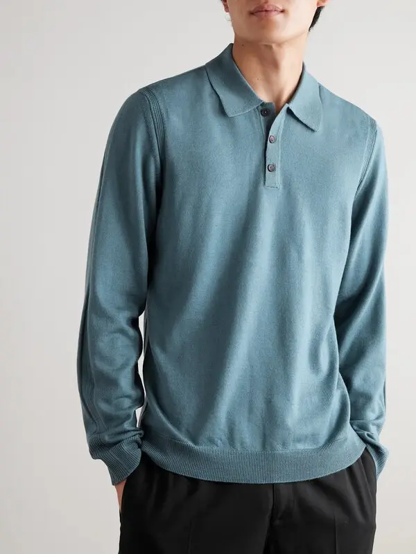 Mr P. Merino Wool Polo Shirt - Blue