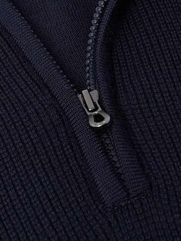 Sease Waffle-knit Virgin Wool Half-zip Sweater - Blue