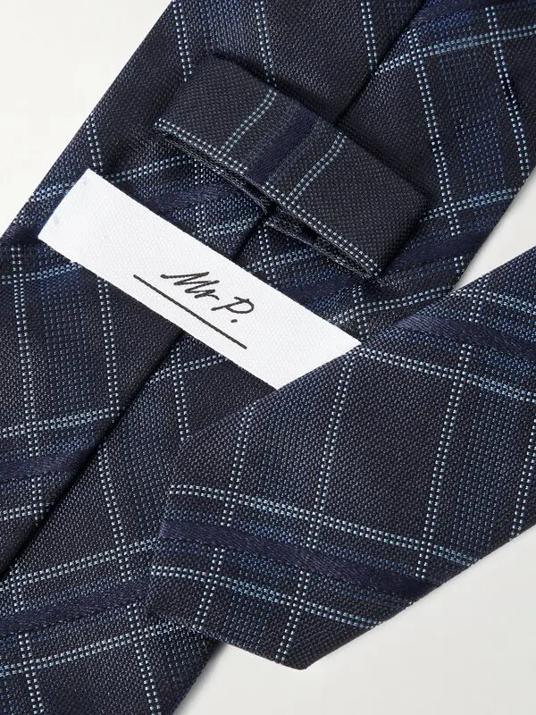 Mr P. 8cm Checked Silk Neck Tie - Blue