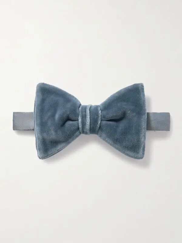 Mr P. Pre-tied Cotton-velvet Bow Tie - Blue