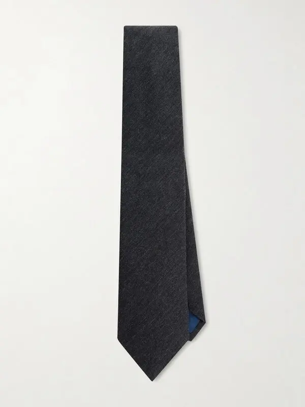 Mr P. Wool And Silk-blend Twill Tie - Gray
