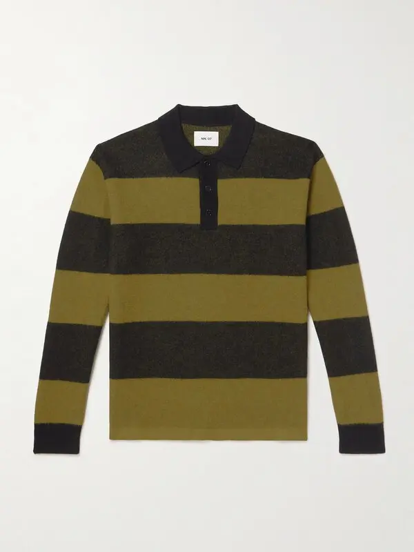 Nn07 Rugby 60017 Striped Wool Polo Shirt - Brown